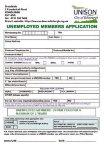 Unemployed Application Form - UNISON City of Edinburgh